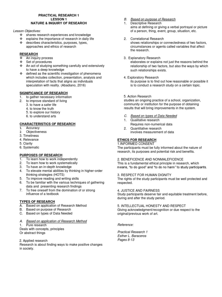 Practical Research 1 Lesson 1 Nature & Inquiry of Research | PDF ...