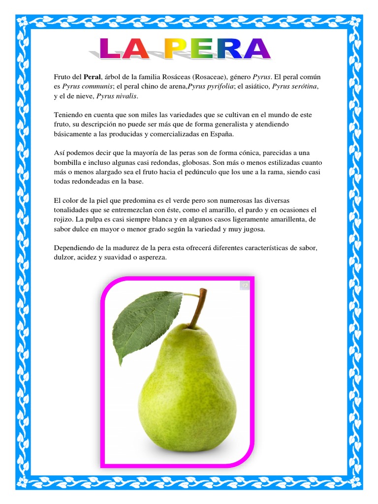 Información sobre la pera para niños | PDF | Pera | Fibra dietética