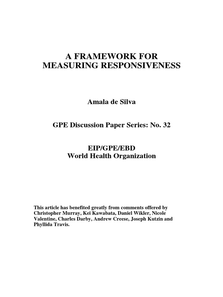 Framework For Measuring Responsiveness | PDF | Autonomy | Health System
