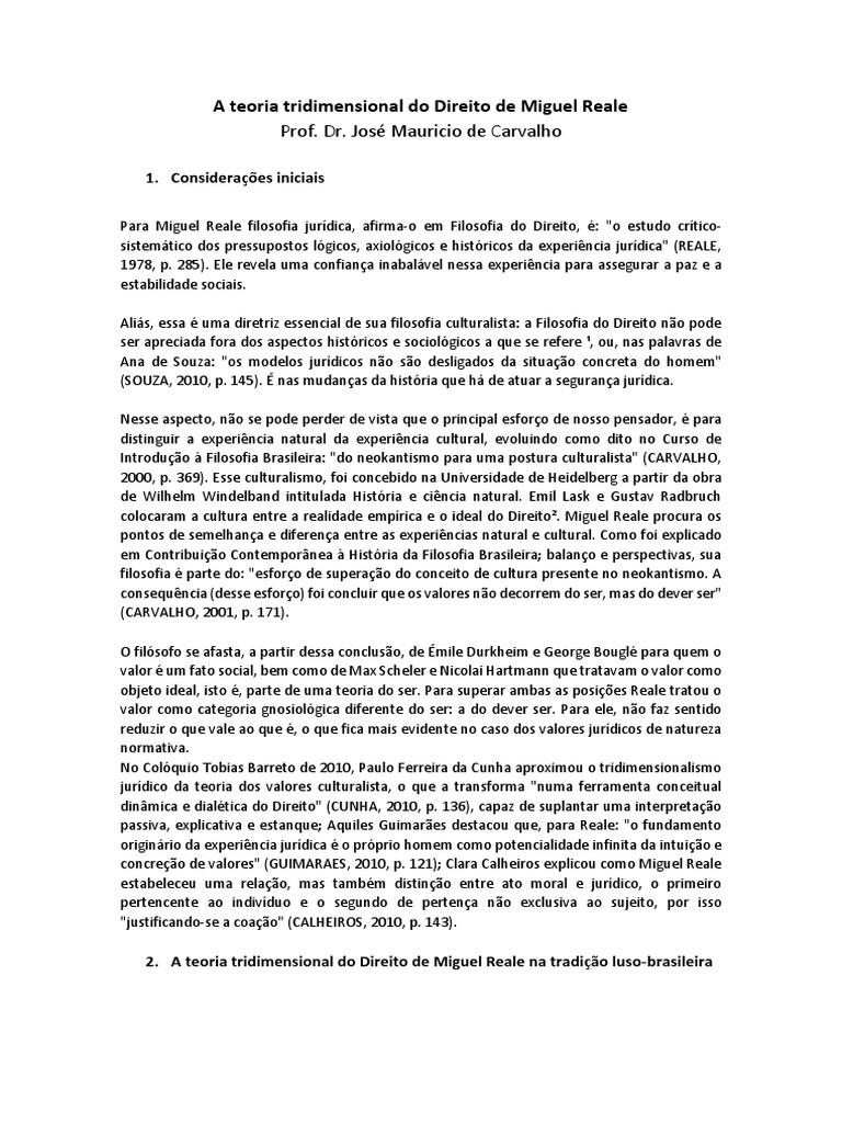 (CARVALHO) A Teoria Tridimensional Do Direito de Miguel Reale | PDF ...