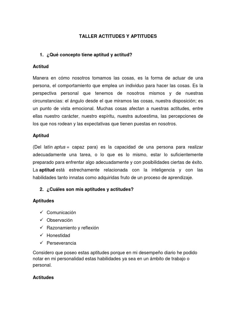 Aptitudes y Actitudes: Definición y Ejemplos | PDF