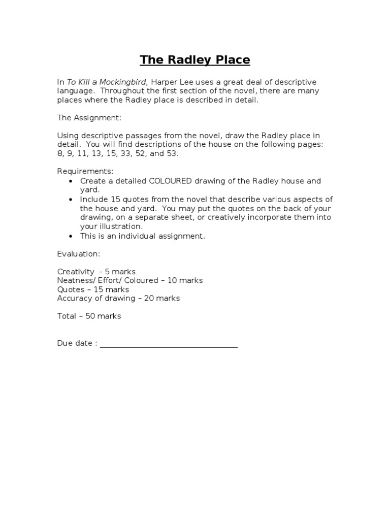 The Radley Place - Drawing Assignment | PDF