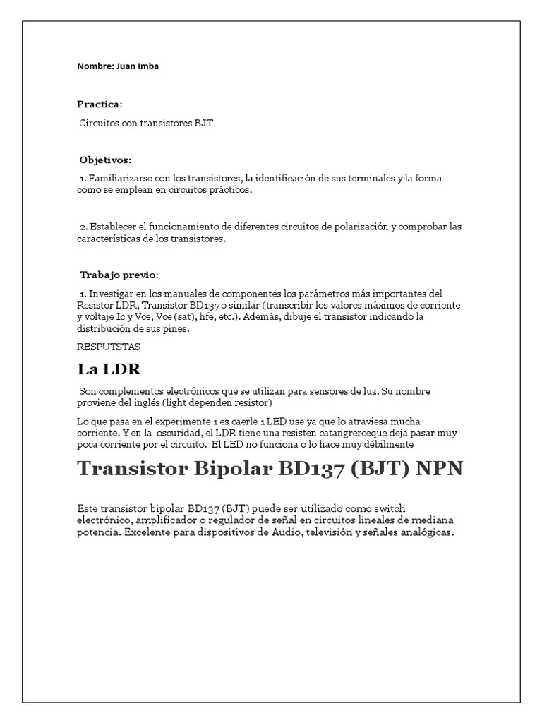 Imforme 2 | PDF | Transistor de unión bipolar | Transistor
