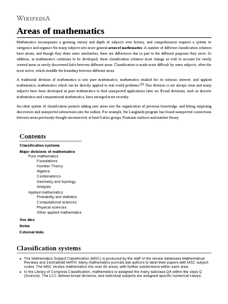 Areas of Mathematics | PDF | Field (Mathematics) | Topology