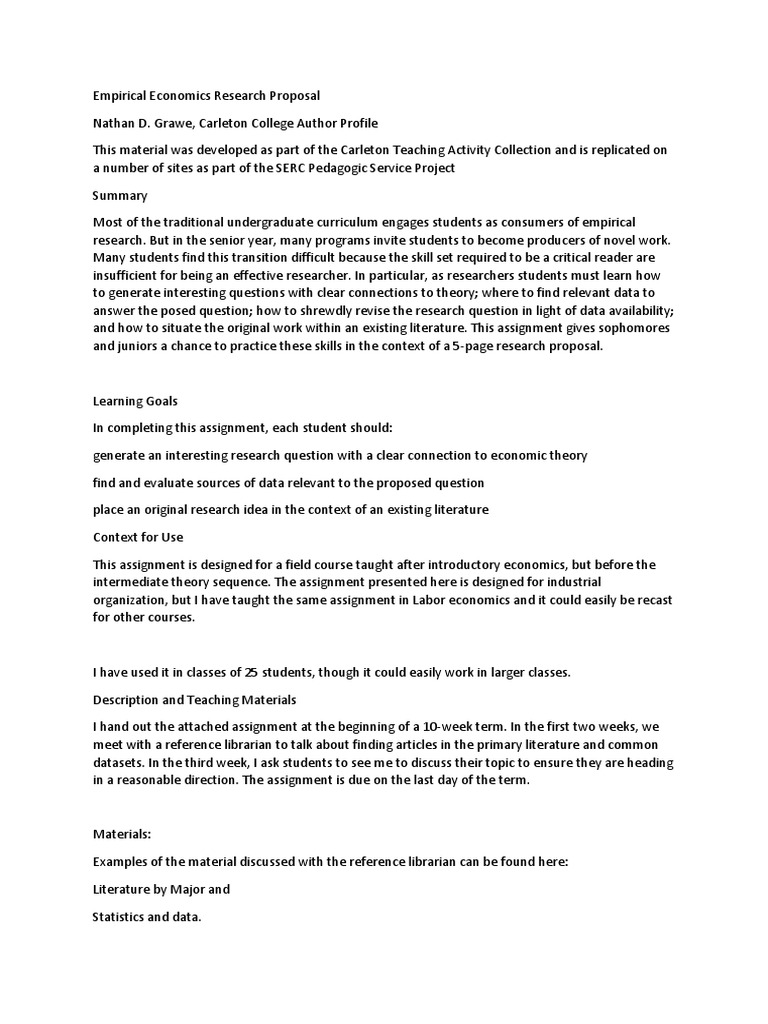 Research Proposal on Empirical Economics | PDF | Communication | Learning