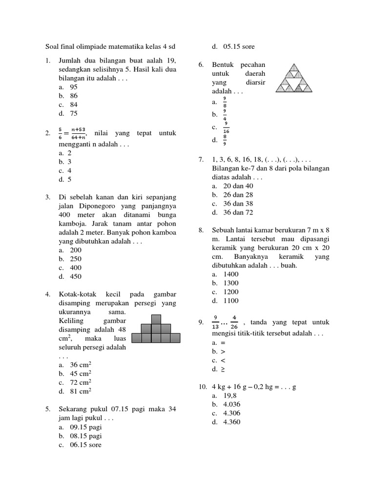 Soal Final Olimpiade Matematika Kelas 4 SD | PDF