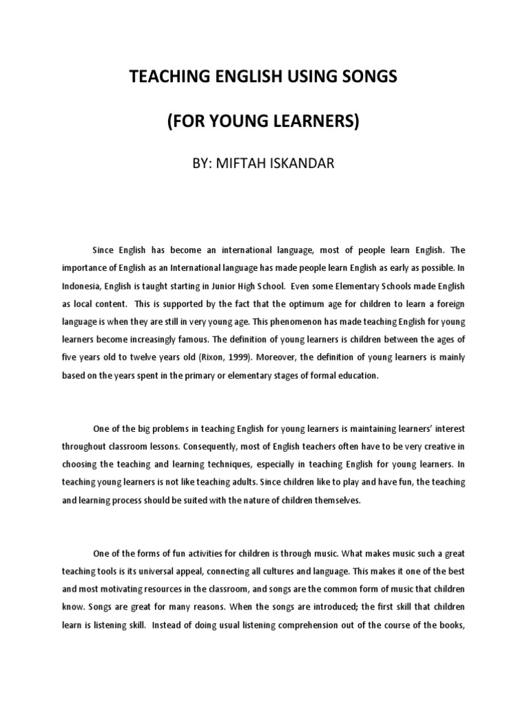 Teaching English Using Songs (For Young Learners) : By: Miftah Iskandar ...