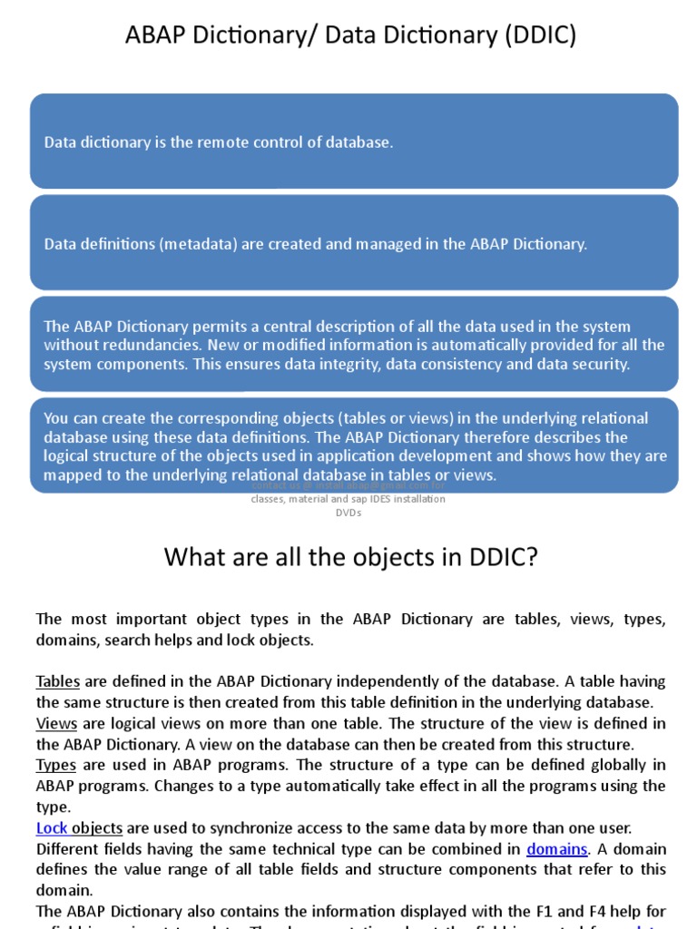 ABAP Dictionary/ Data Dictionary (DDIC) : Classes, Material and Sap ...