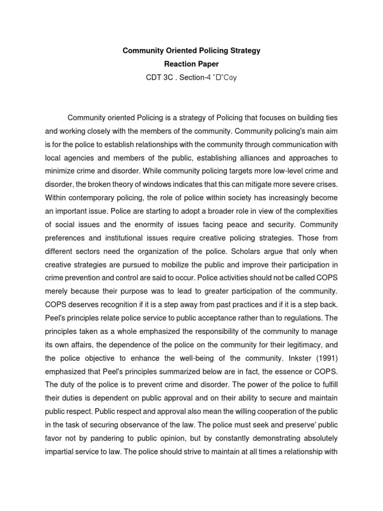 Community Oriented Policing Strategy Reaction Paper | PDF | Community ...