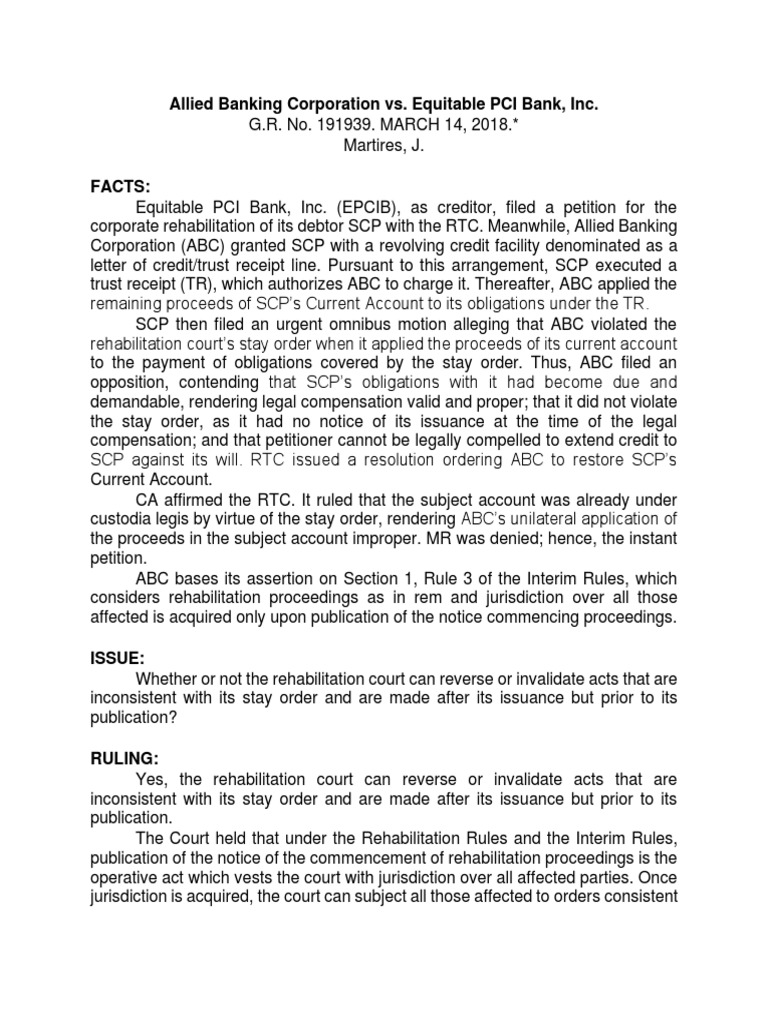 Allied Banking Corporation vs. Equitable PCI Bank, Inc. | PDF | Private ...