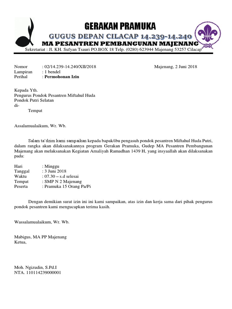 Surat Ijin Pondok | PDF
