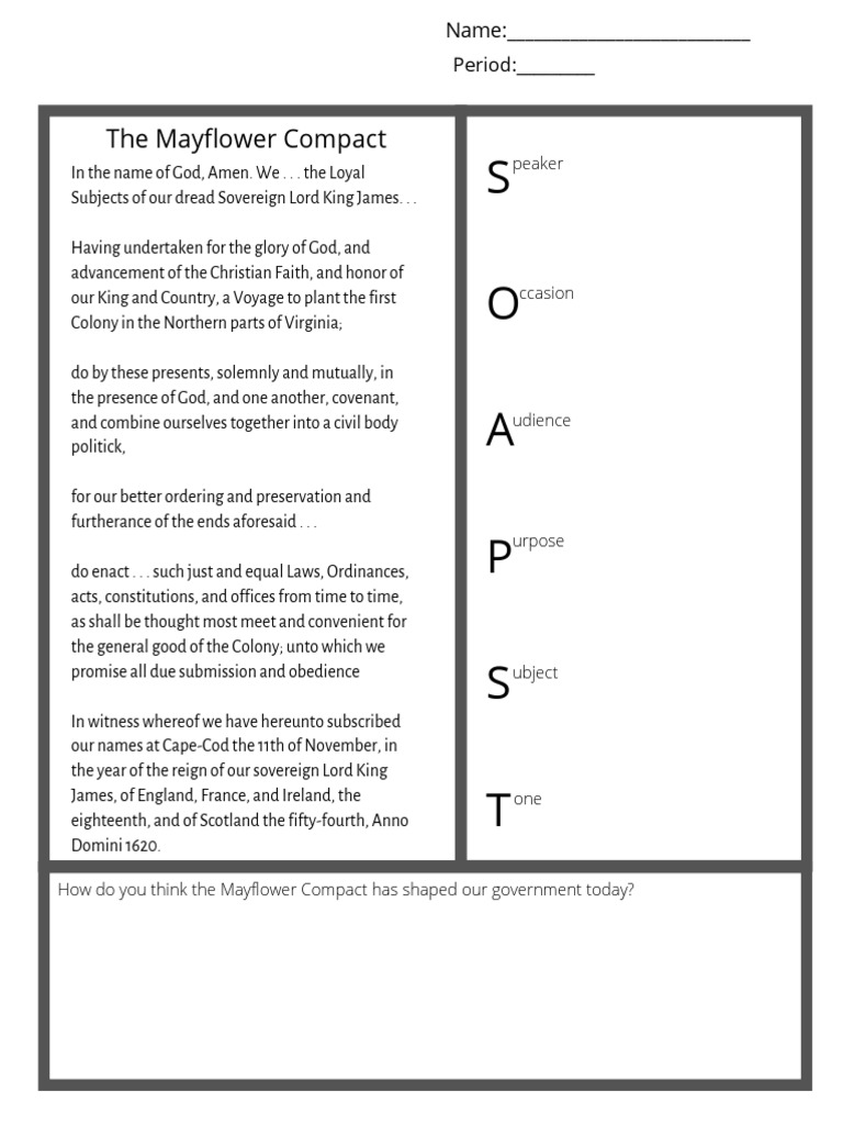The Mayflower Compact Soapstone Worksheet | PDF