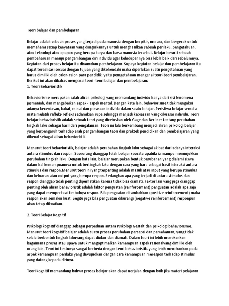 Resume Teori Belajar Dan Pembelajaran | PDF