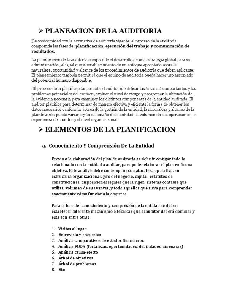 Planeacion de La Auditoria | PDF | Planificación | Auditoría