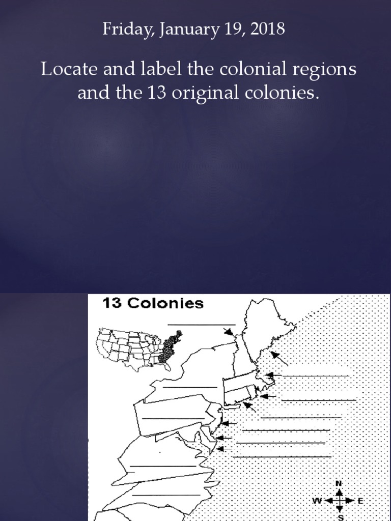 Locate and Label The Colonial Regions and The 13 Original Colonies ...