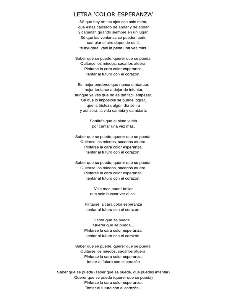 Letra 'Color Esperanza | PDF | Ocio