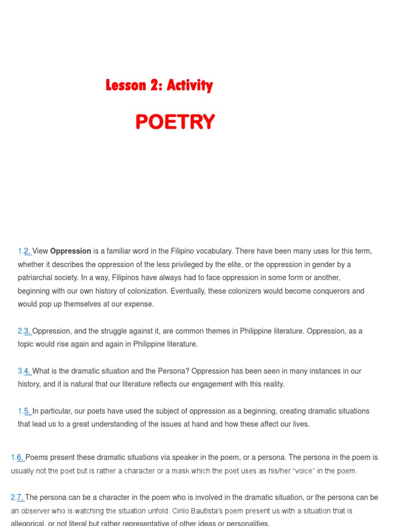 Lesson 2 Activity 21st Century Lit. | Poetry