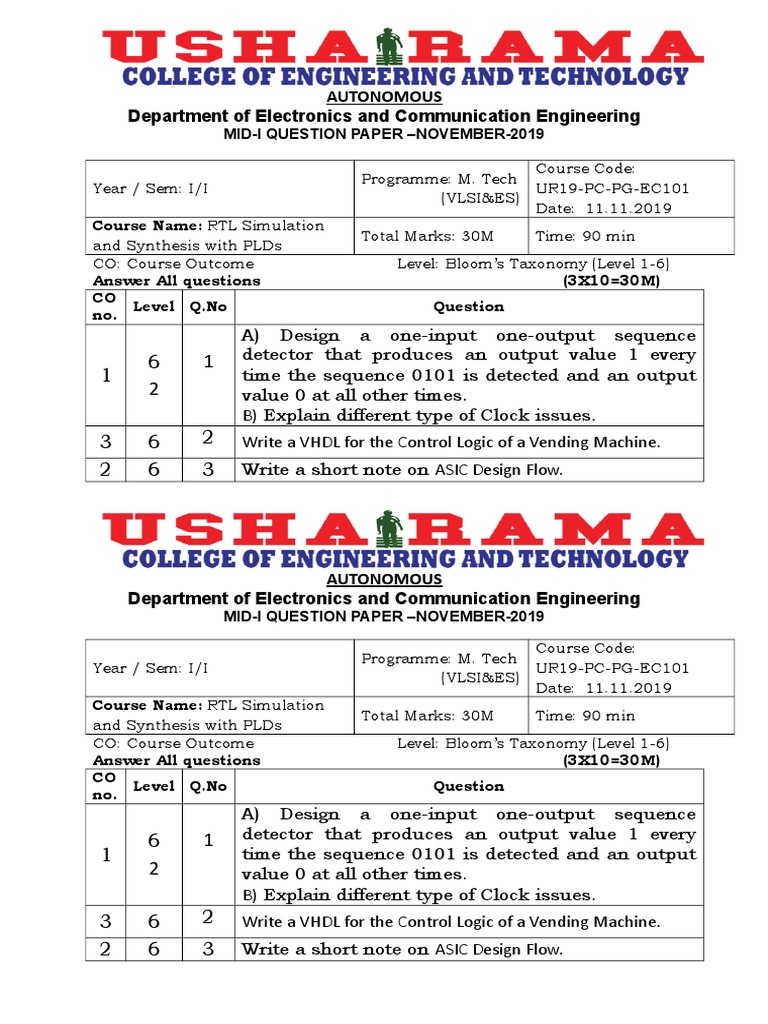 RTL Simulation and Synthesis With PLDs QP Mid-1 | PDF | Vhdl | Electronic Design Automation