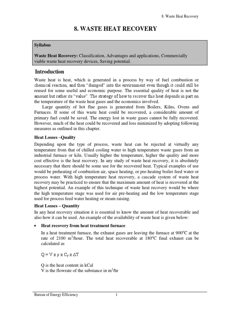 Waste Heat Recovery: Benefits & Applications | PDF | Heat Exchanger ...