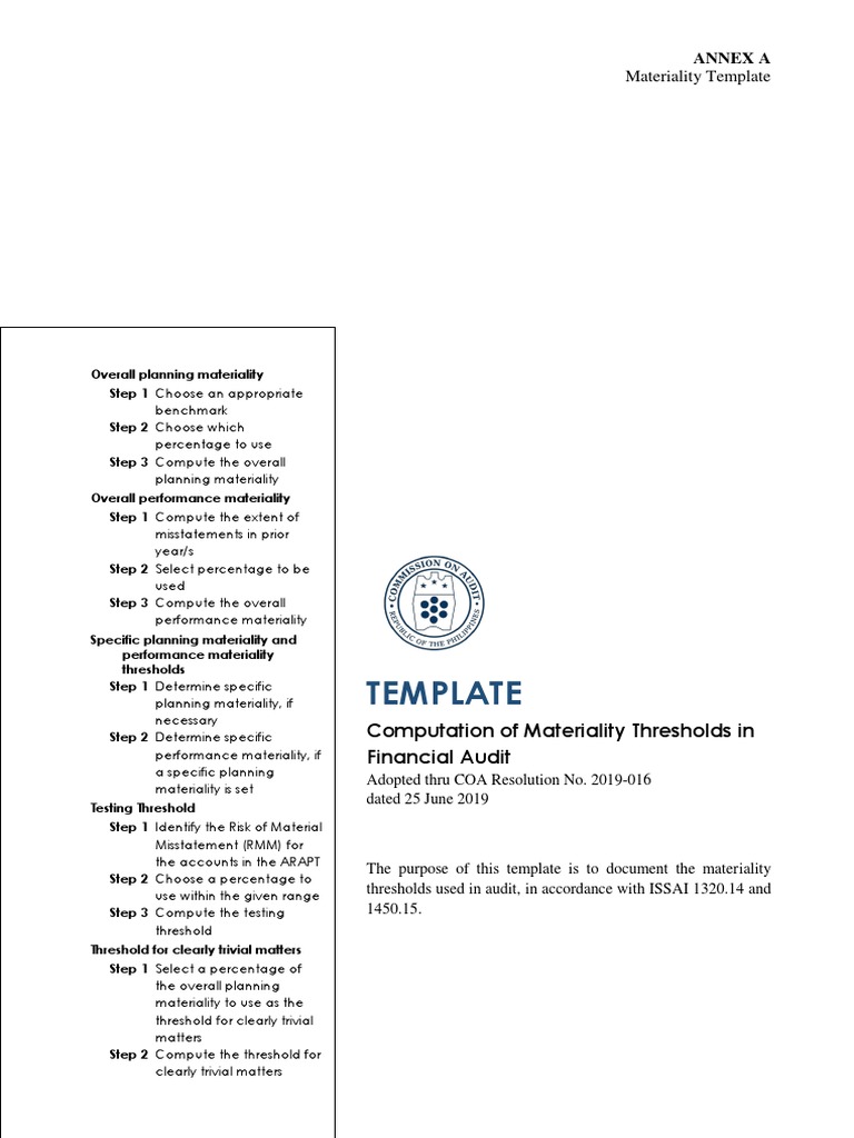 Annex A - Template - Materiality | PDF | Financial Statement | Financial Audit