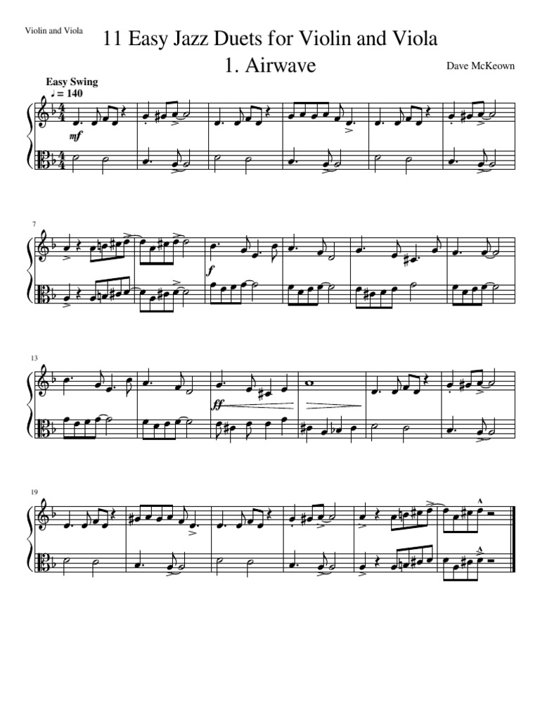 11 Easy Jazz Duets For Violin and Viola 1. Airwave | PDF