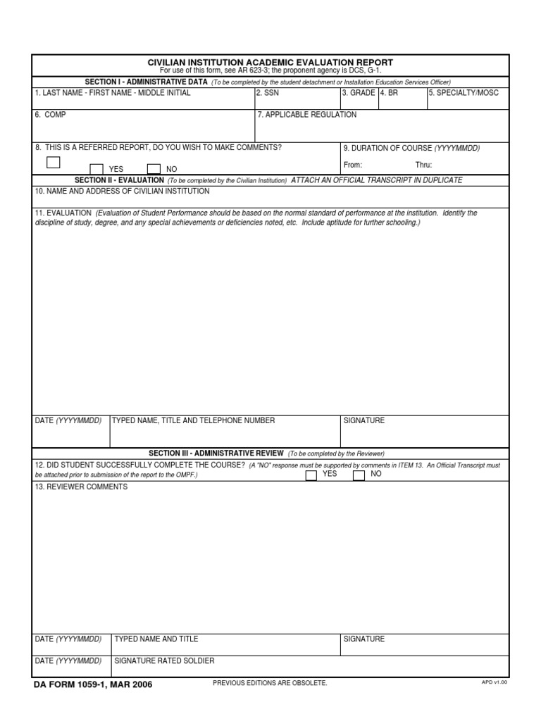 Da Form 1059-1 | PDF