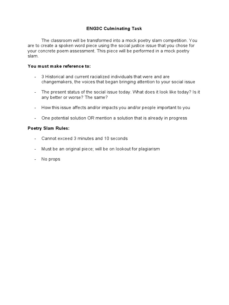 Culminating Task Handout | PDF | Spoken Word | Psychology