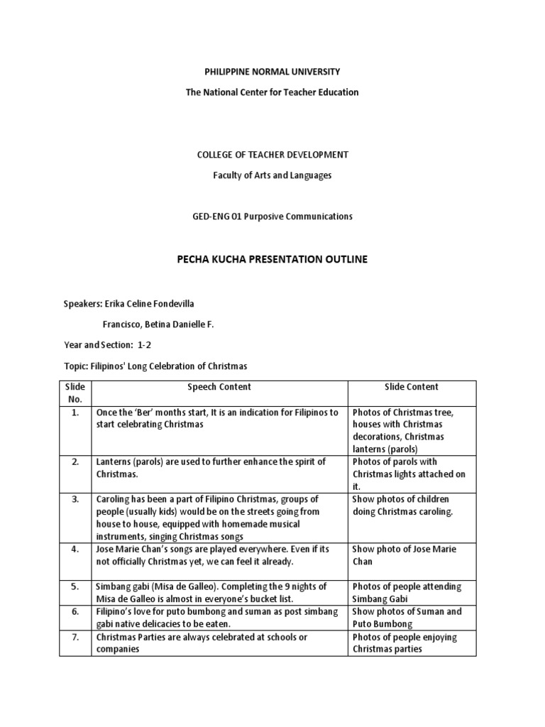 Pecha Kucha Outline - Francisco and Fondevilla | PDF | December ...