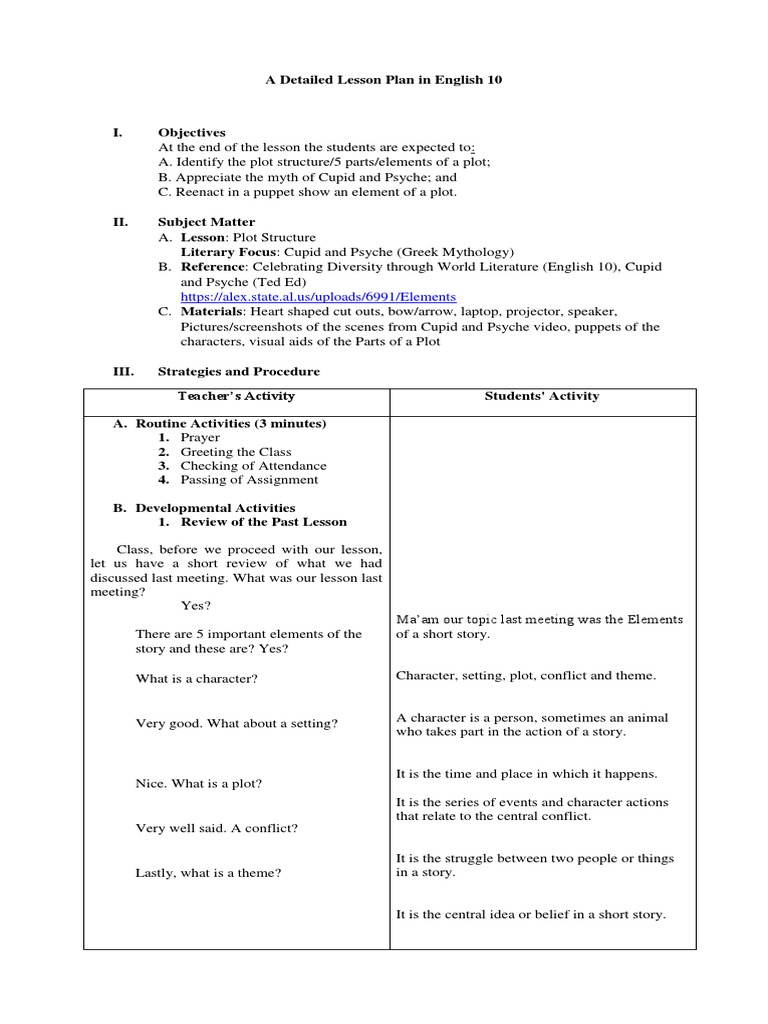 Lesson Plan in English | PDF | Plot (Narrative) | Lesson Plan