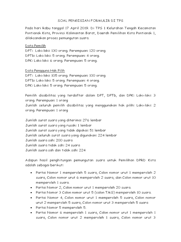 SOAL PENGISIAN FORMULIR DI TPS - Angka | PDF SOAL PENGISIAN FORMULIR DI TPS - Angka | PDF