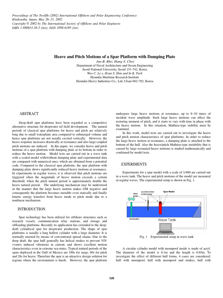 2002 Heave and Pitch Motion of A Spar Platform With Damping Plate | PDF | Resonance | Classical ...