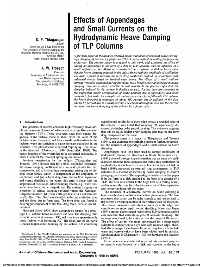 1998 Effect of Appendages and Small Current On The Hydrodynamic Heave ...