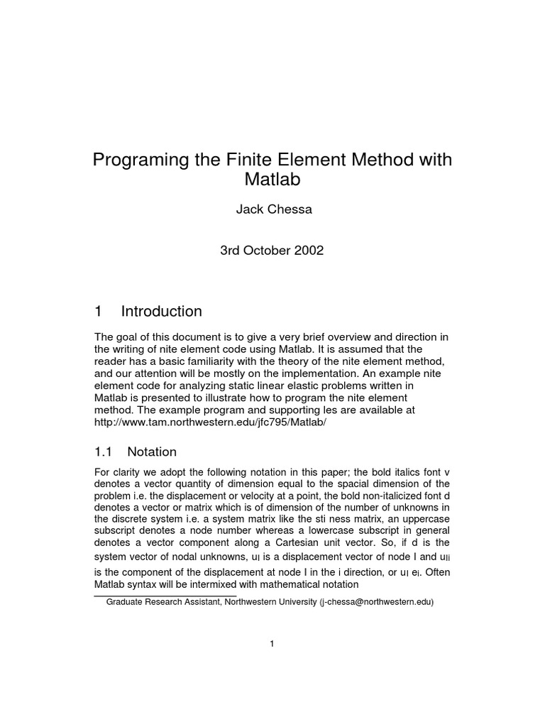 Programing The Finite Element Method With Matlab Jack Chessa Pdf Vector Space Matlab
