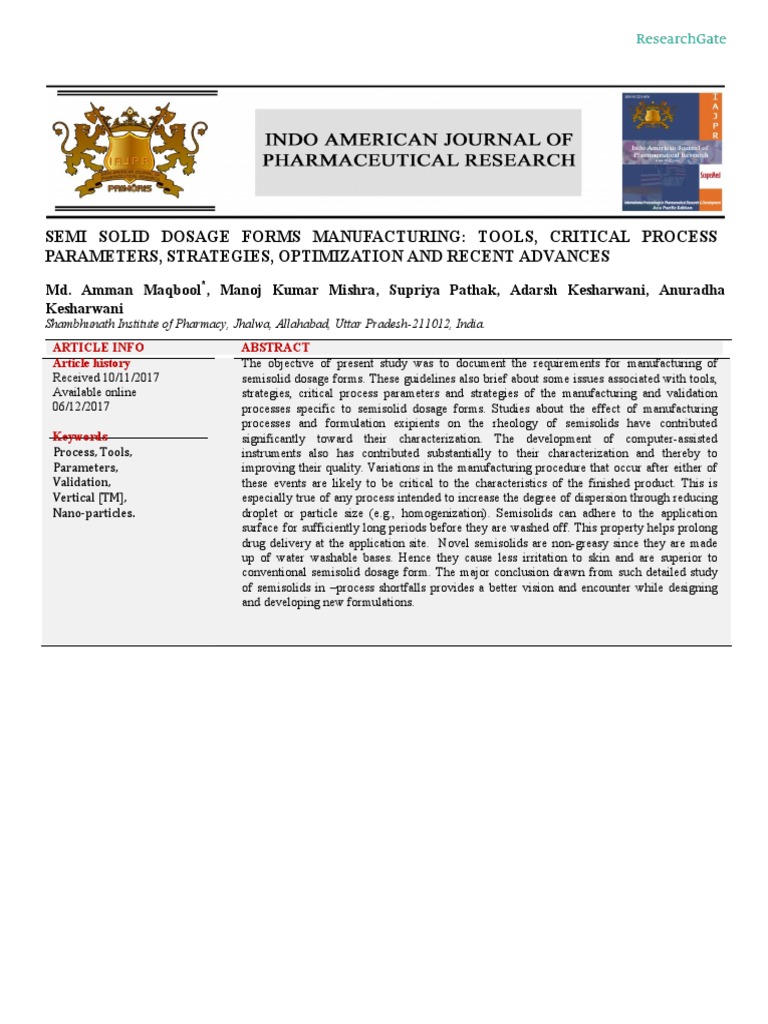 Semisolid Dosage Forms Manufacturing Guide | PDF | Topical Medication ...