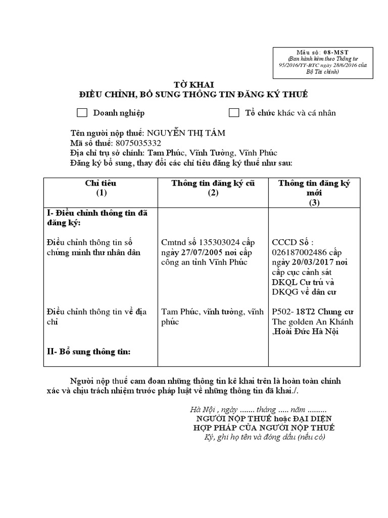 Hướng dẫn Mẫu 08 thay đổi người đại diện theo pháp luật Cho doanh ...