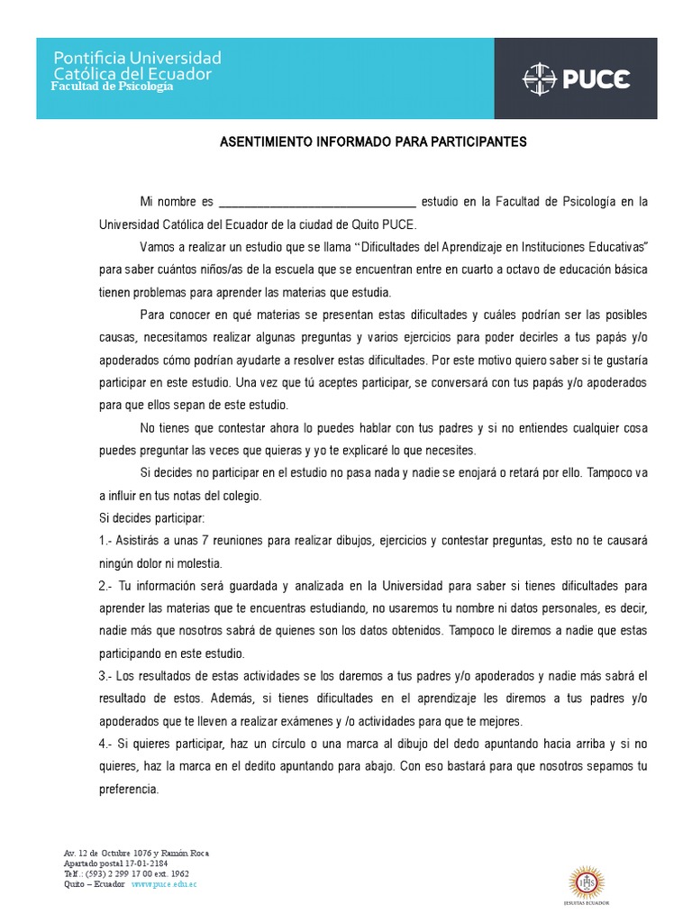 Asentimiento Informado Niños Actualizado | PDF | Modificación de ...