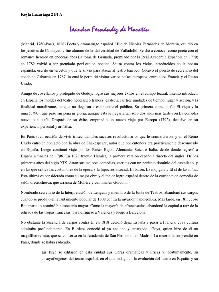 Analisis de La Obra El Si de Las Ninas | PDF