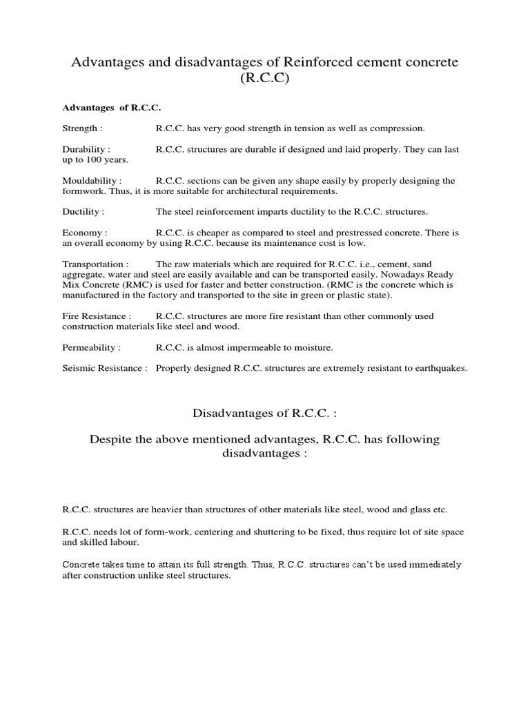 Advantages and Disadvantages of Reinforced Cement Concrete (R.C.C ...