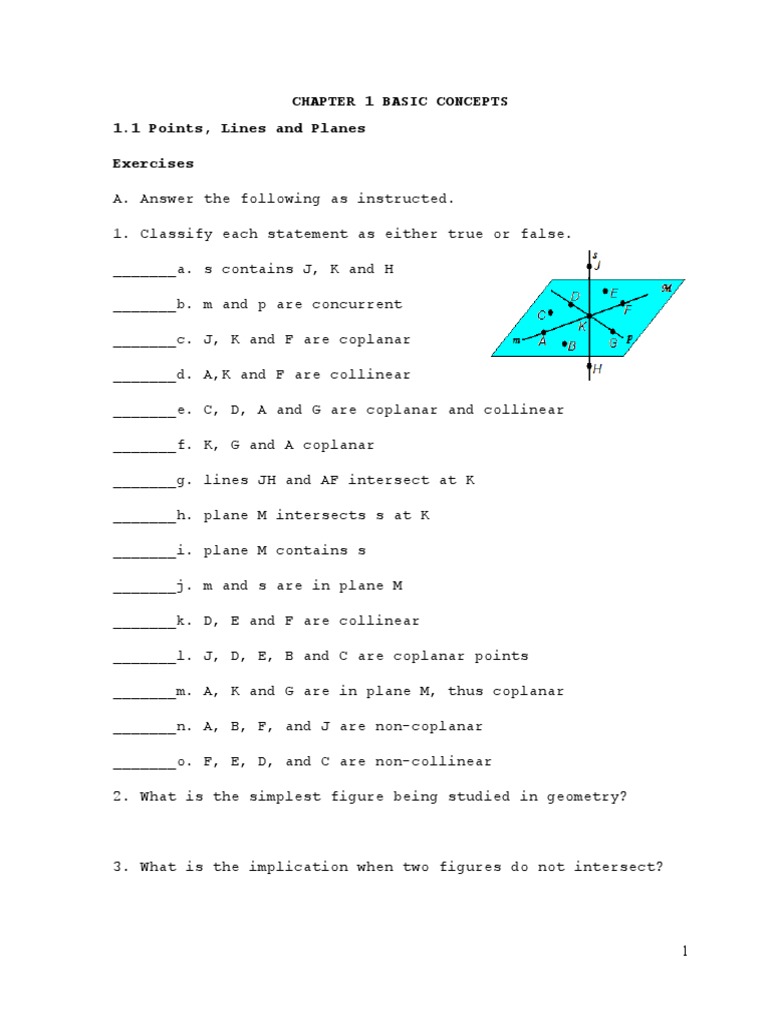 Exercises For Chapter 1 | PDF | Line (Geometry) | Plane (Geometry)