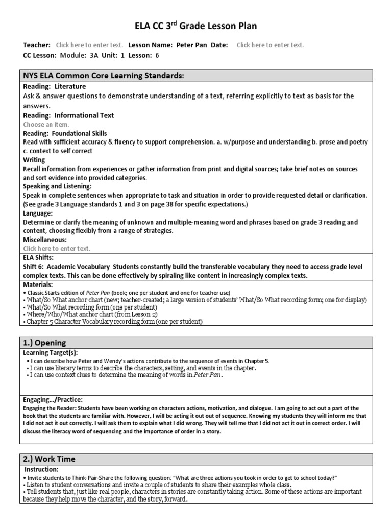 Elacc3 Grade Lesson Plan: NYS ELA Common Core Learning Standards | PDF ...