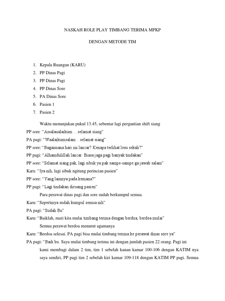 Naskah Role Play MPKP Dalam Manajemen Keperawatan | PDF