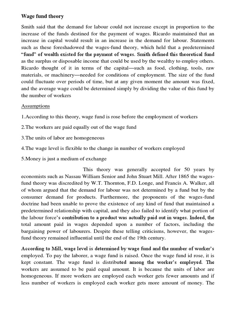 Wage Fund Theory | PDF | Labour Economics | Perfect Competition