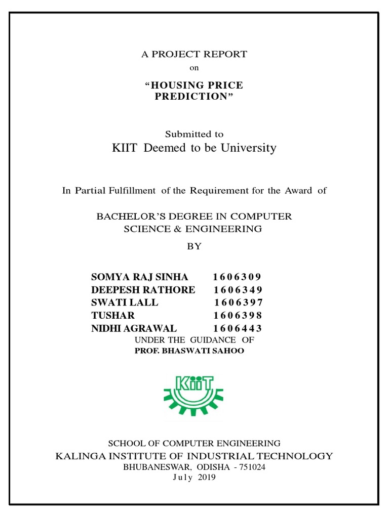 KIIT Deemed To Be University: A Project Report | PDF | Prediction ...