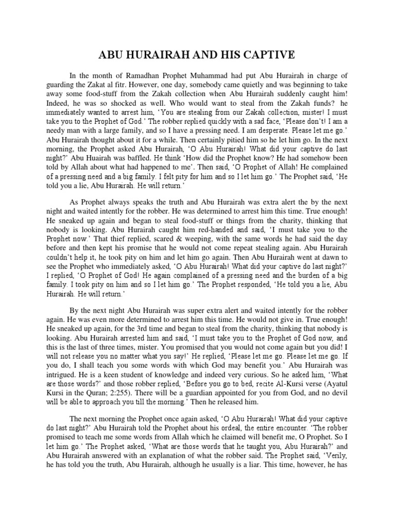Abu Hurairah and His Captive | PDF | God In Islam | Muhammad