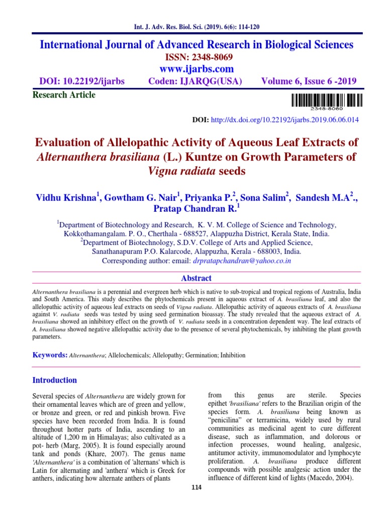 Evaluation of Allelopathic Activity of Aqueous Leaf Extracts of | PDF ...