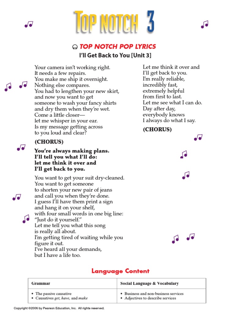 Op Notch: Top Notch Pop Lyrics | PDF | Linguistics