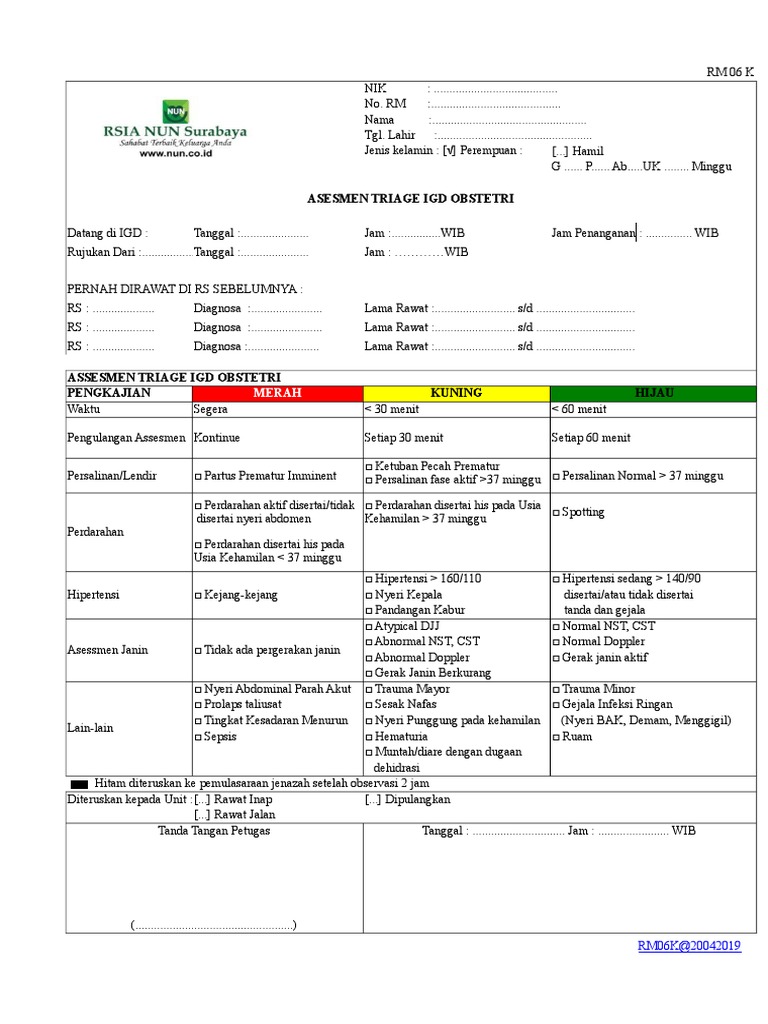 Form Triage Igd Obstetri Revisi 11.11.19 | PDF