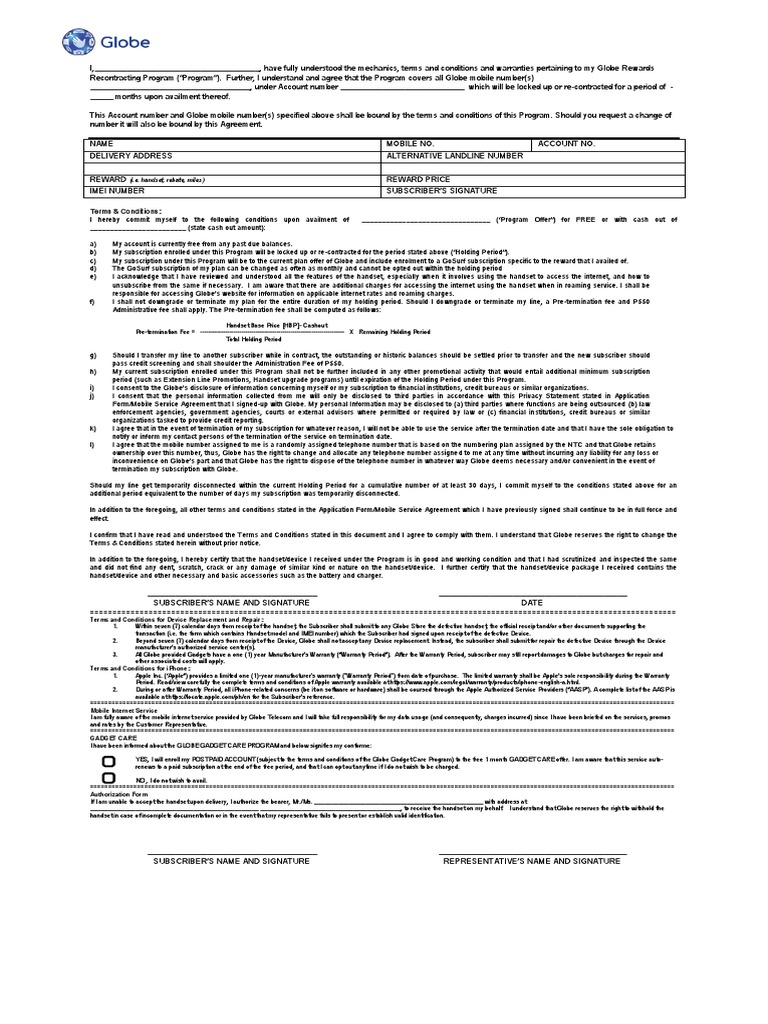 Globe Rewards Recontracting Agreement | PDF | Subscription Business ...