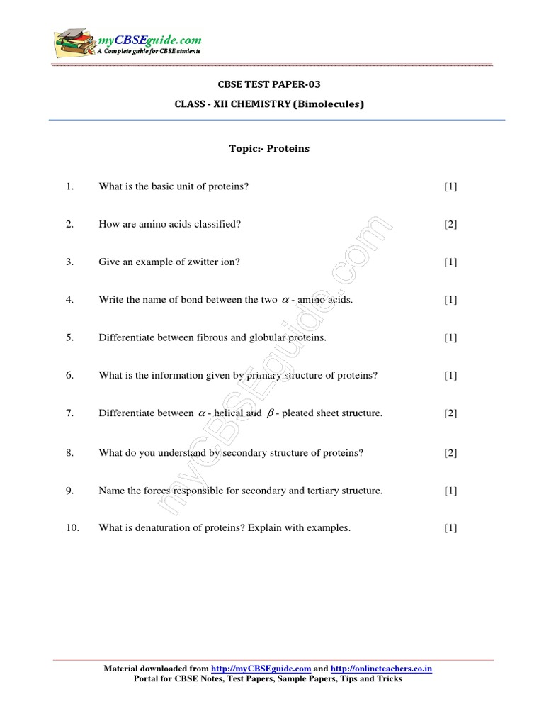 12 Chemistry Biomolecules Test 03 PDF | PDF