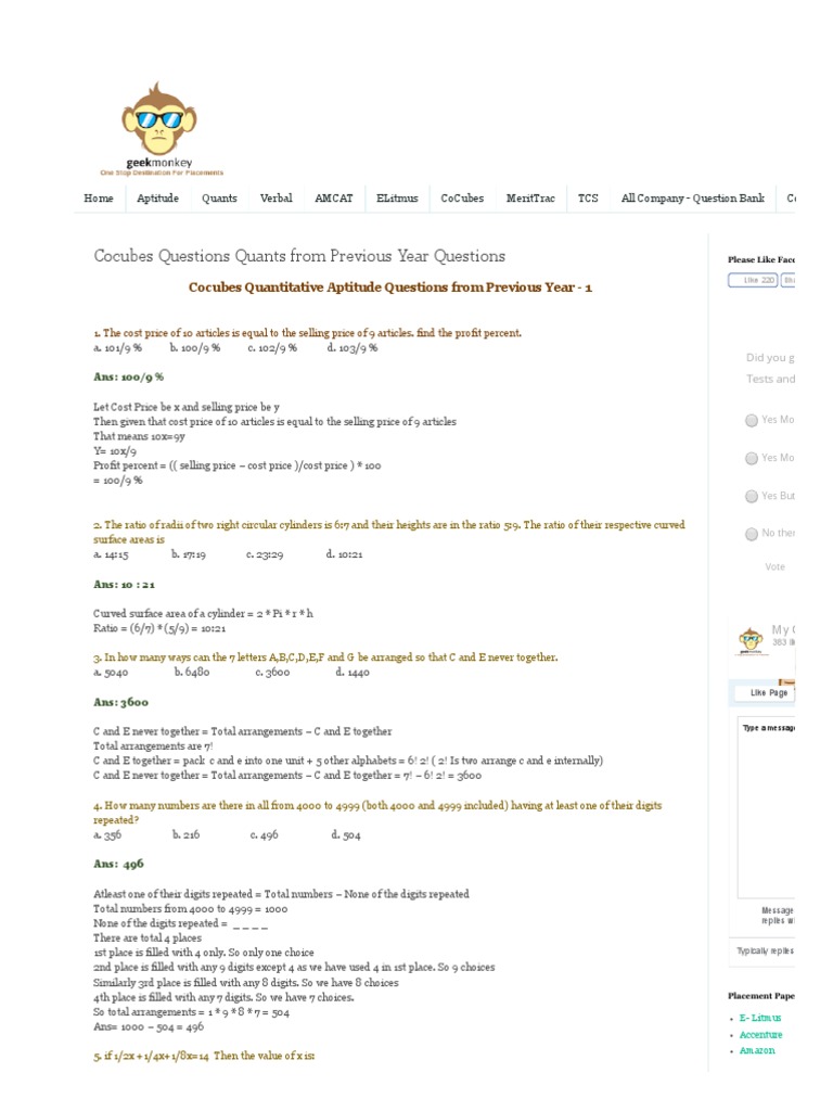 Cocube Test - 1 MyGeekMonkey - AMCAT - Elitmus - CoCubes - Placement ...